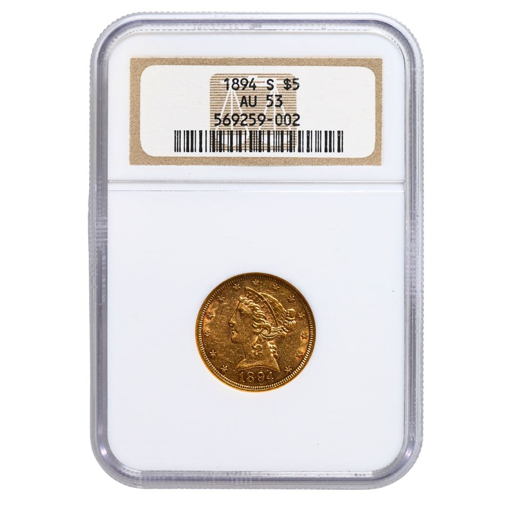 Certified US Gold $5 Liberty 1894S AU53 NGC - Golden Eagle Coins