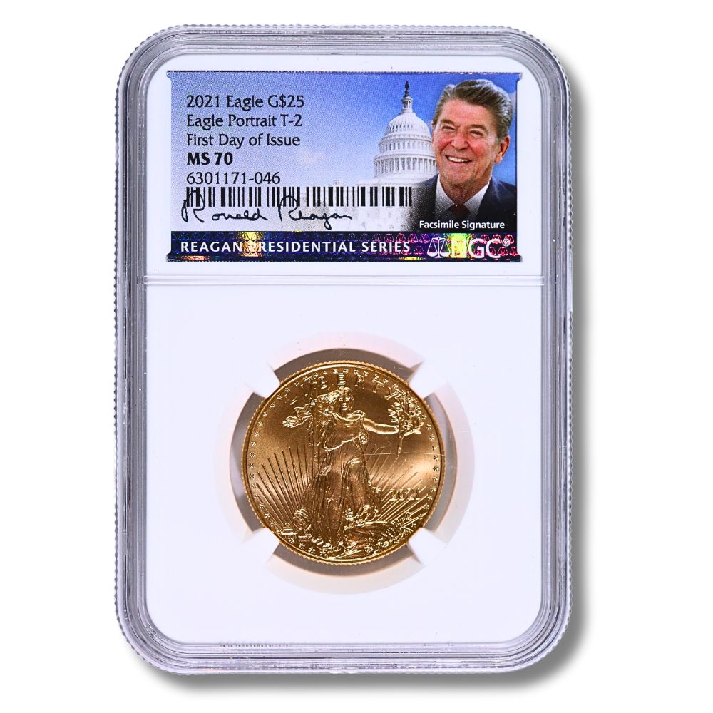 Certified American Gold Eagle $25 2021 Type 2 MS70 NGC Ronald Reagan ...